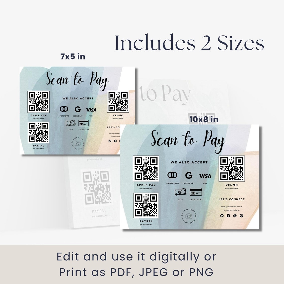 Scan to Pay Template Canva Editable QR Code Table Sign Printable Small ...