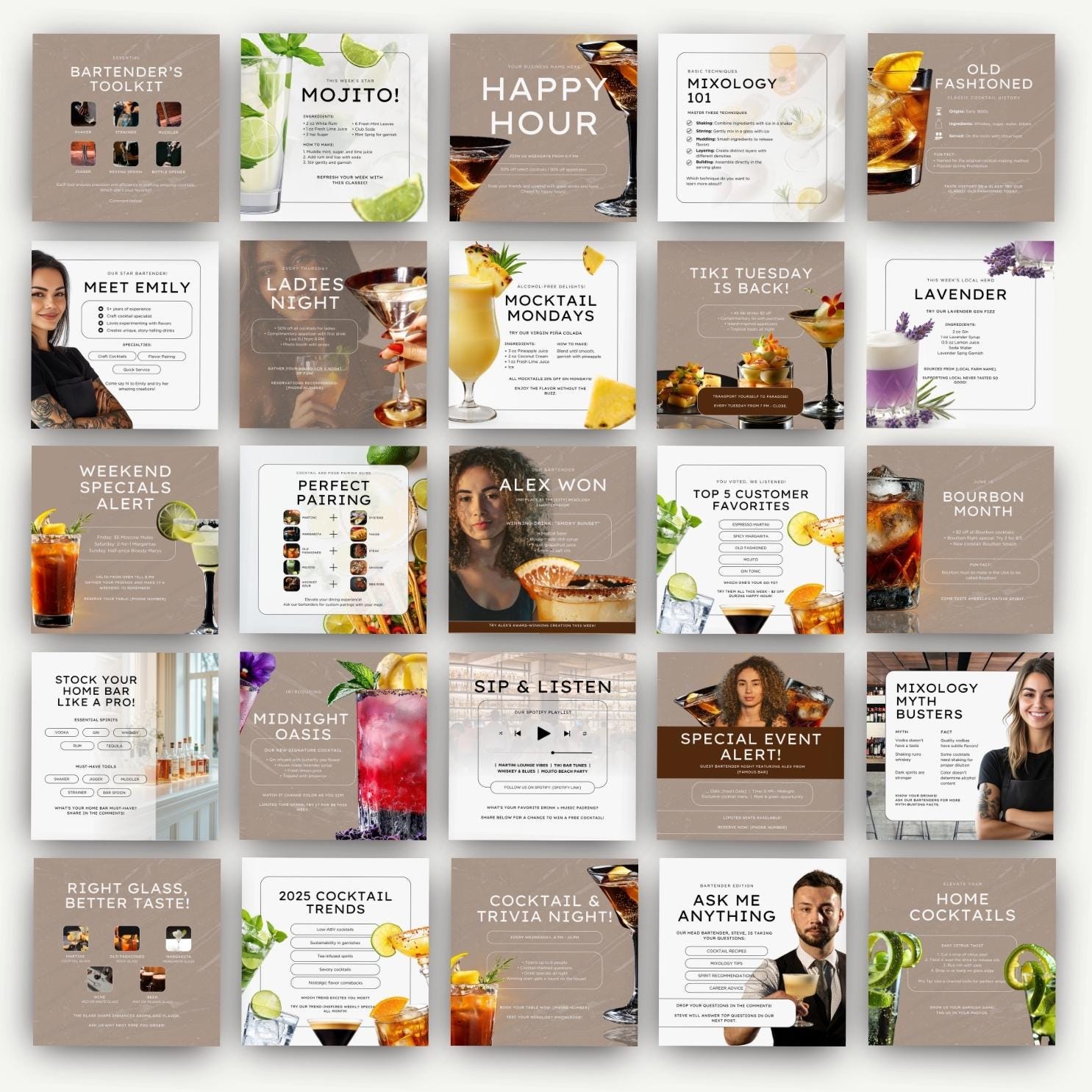Cocktail Bar Instagram Template, Mixologists, Bartenders, Cocktails ...