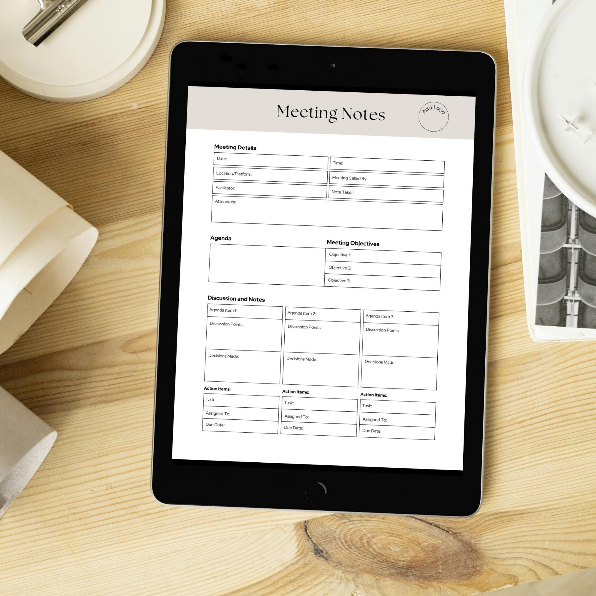 Meeting Notes Template Canva, Editable Meeting Minutes, Printable ...