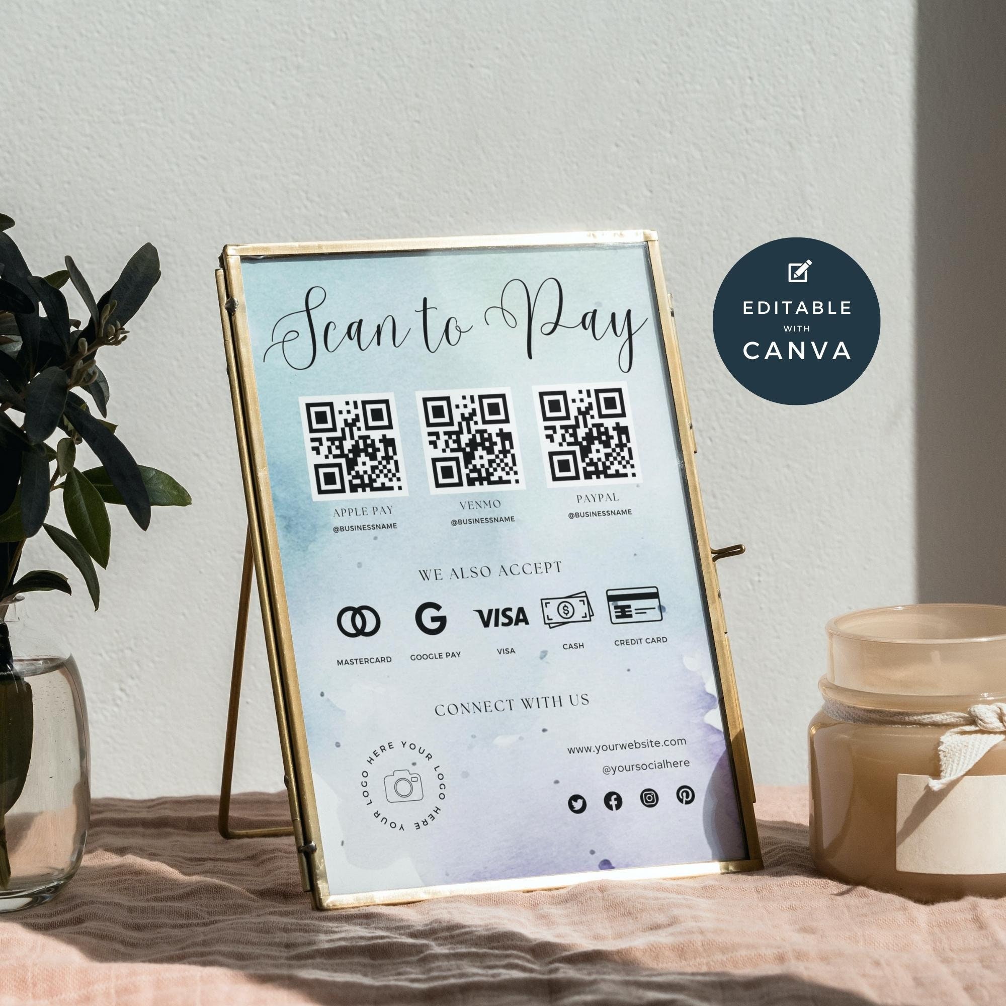 Scan to Pay Template Canva | Editable QR Code Table Sign | Printable ...