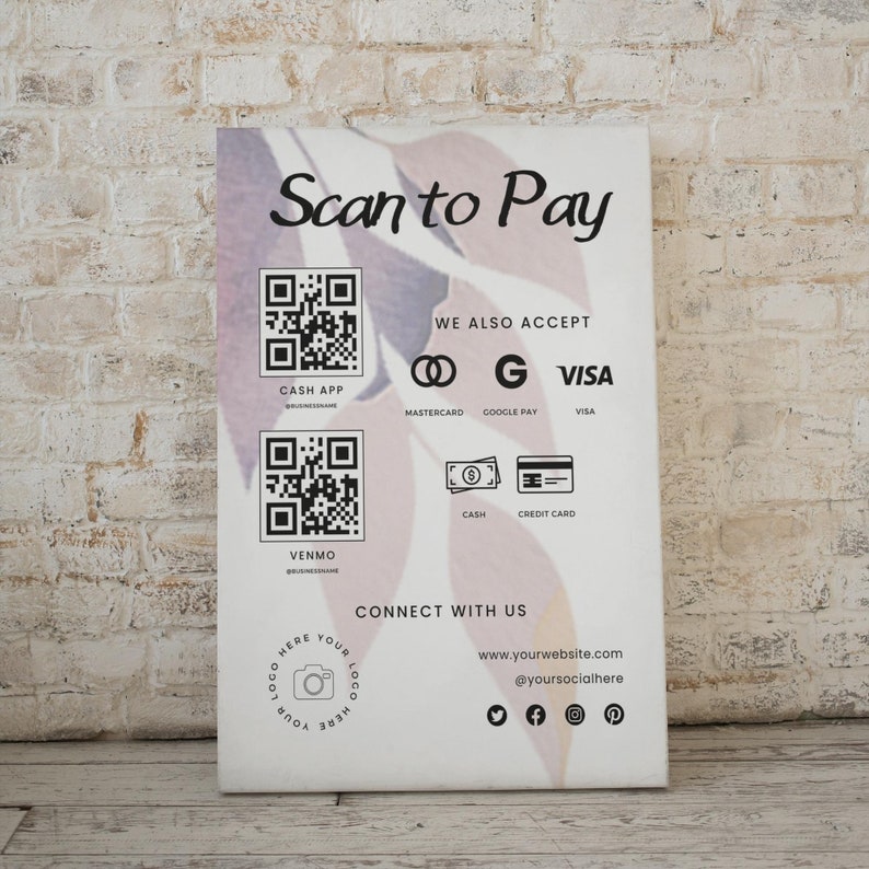 Scan to Pay Template Canva Editable QR Code Table Sign - Etsy