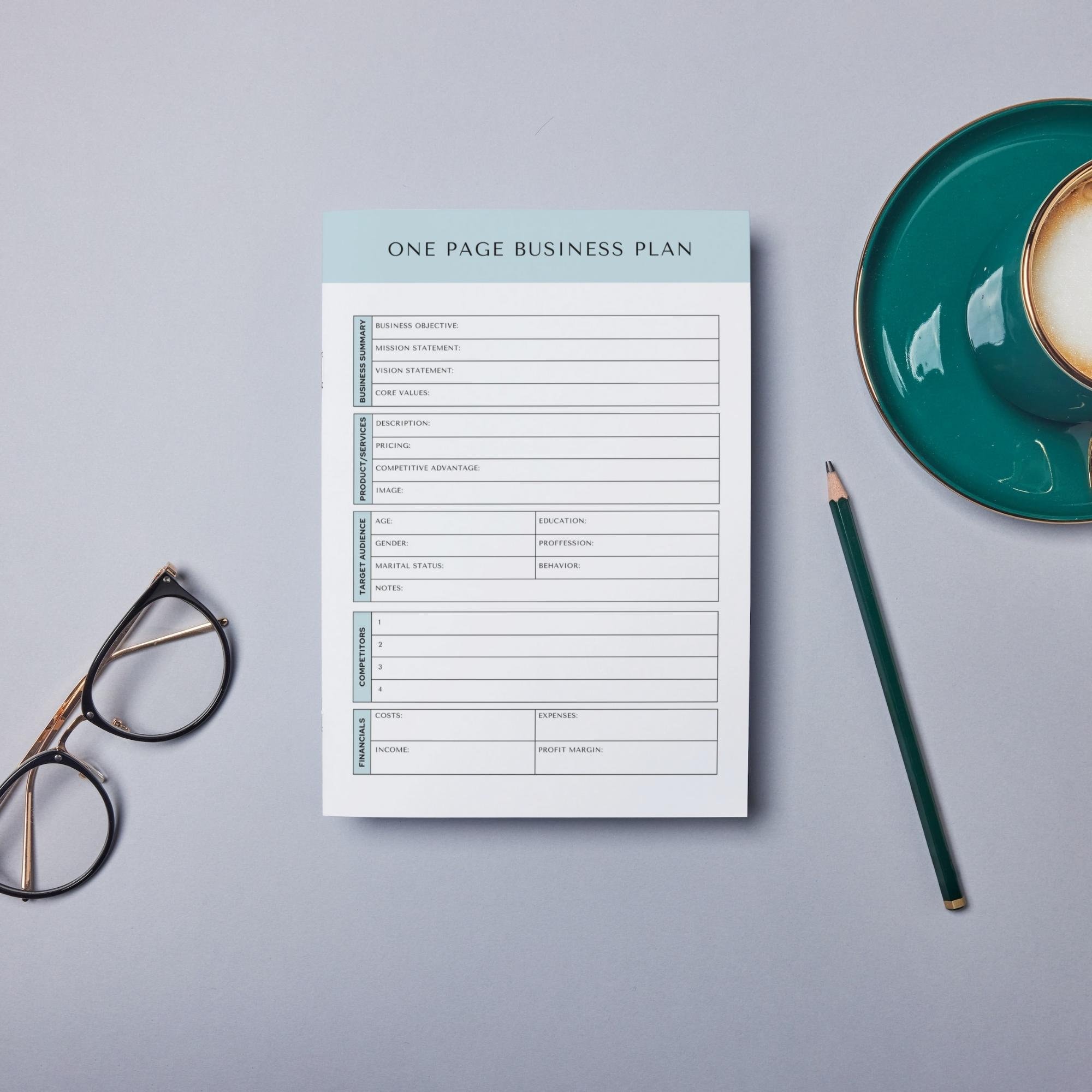 Business Plan One Page, 1 Page Small Business Template Start Up ...