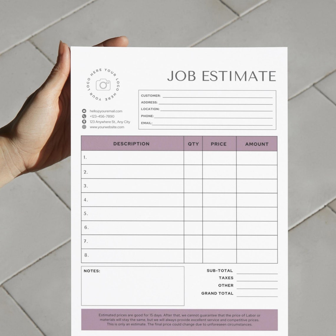 Job Estimate Template, Professional Simple Work Bid, Business Client ...