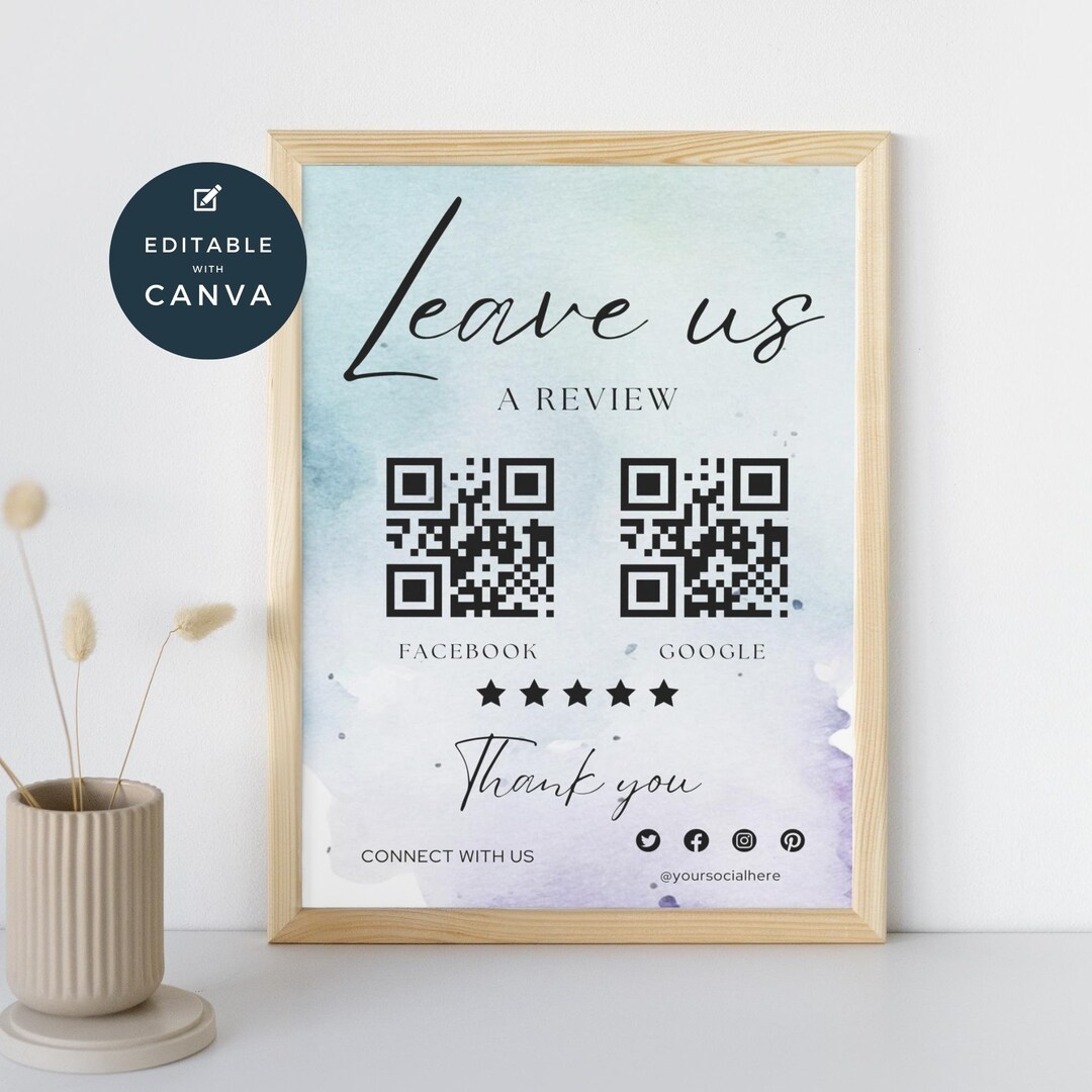 Ask for Review QR Code Sign Template, Google Sign, Facebook, Review Us ...