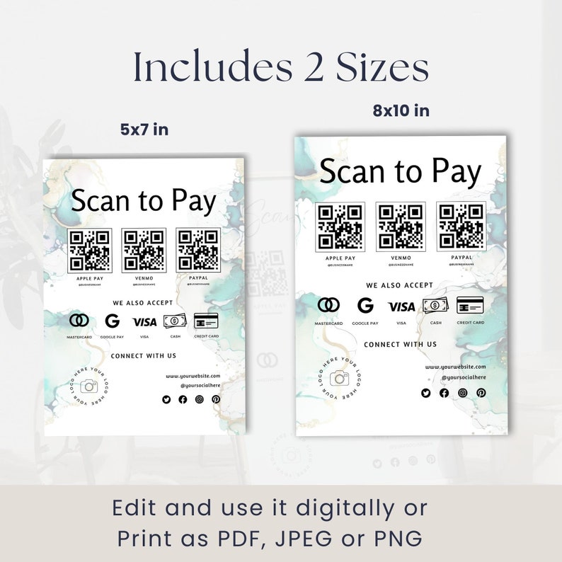 Scan to Pay Template Canva Editable QR Code Table Sign - Etsy