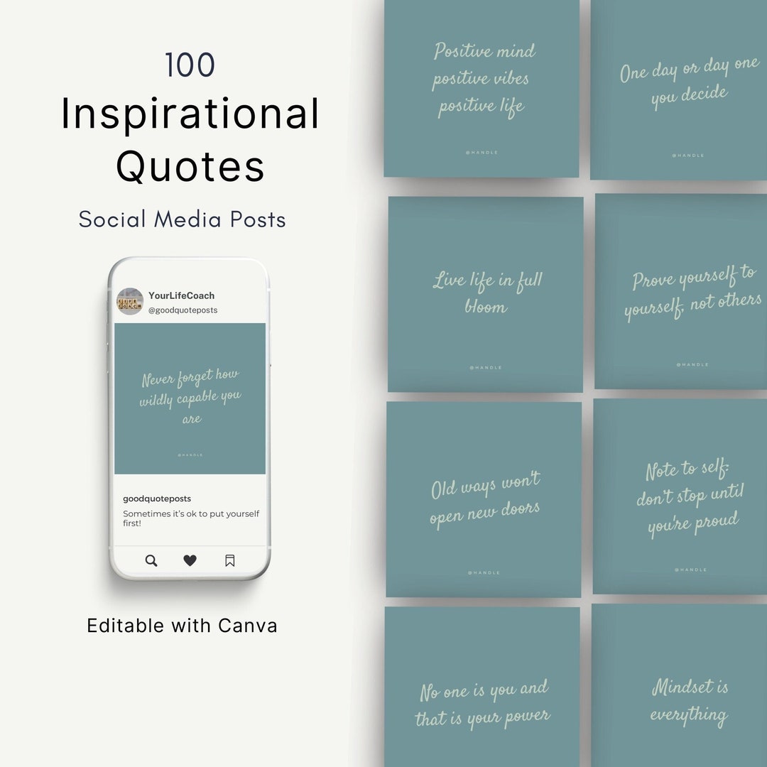 100 Instagram Inspirational Quote Pack| Editable Quote Templates ...