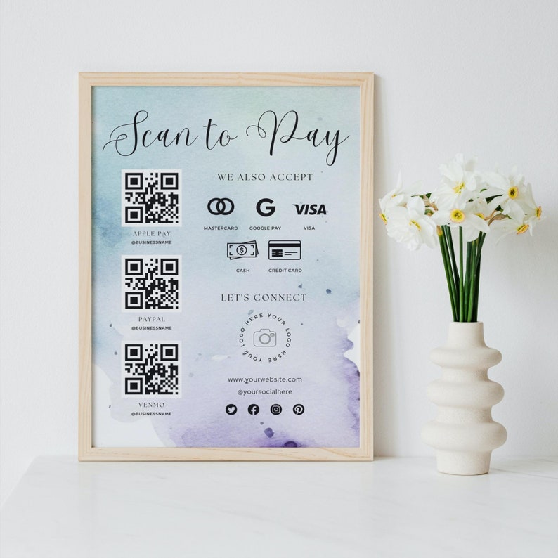 Scan to Pay Template Canva Editable QR Code Table Sign - Etsy