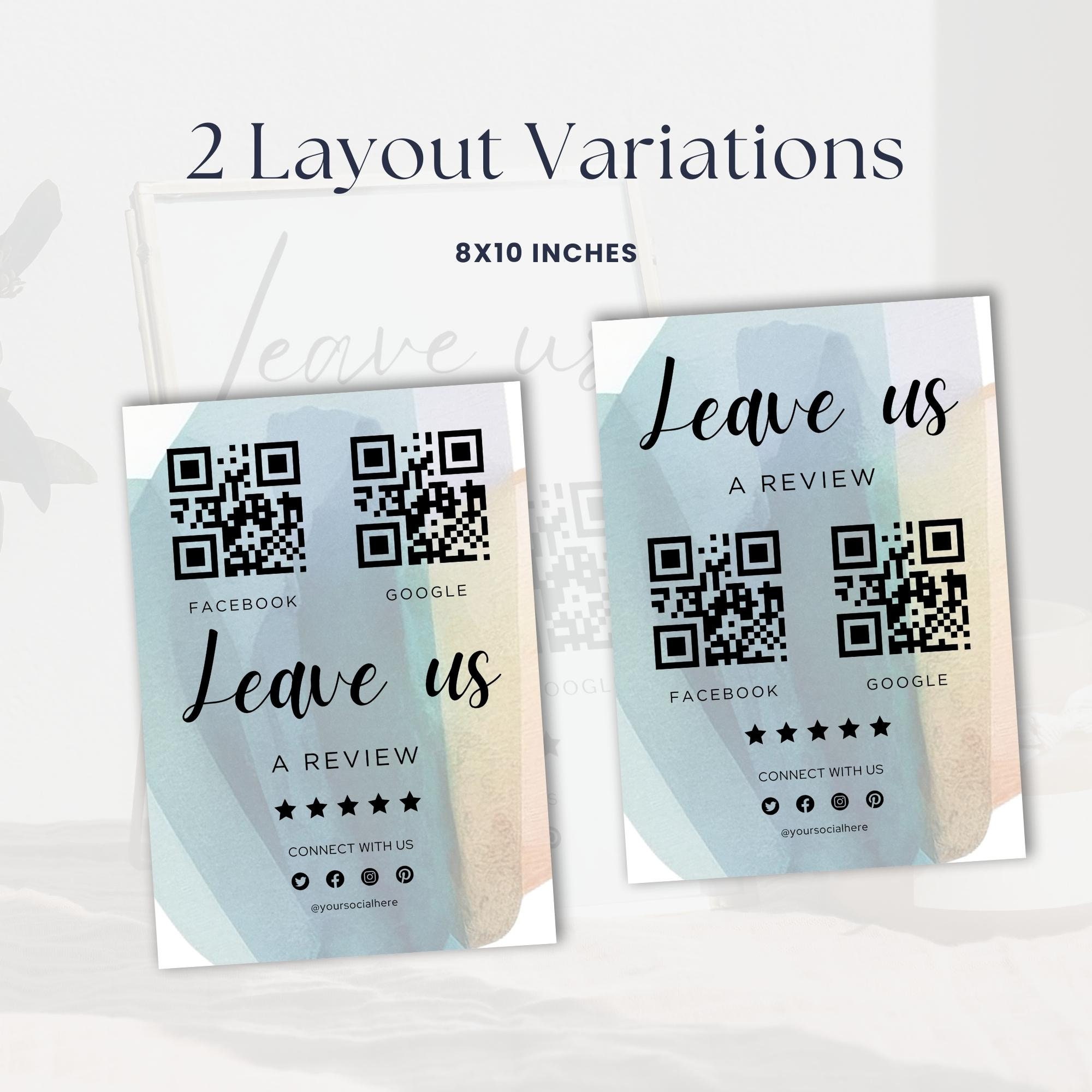 Ask for Review QR Code Sign Template, Google Sign, Facebook, Review Us ...