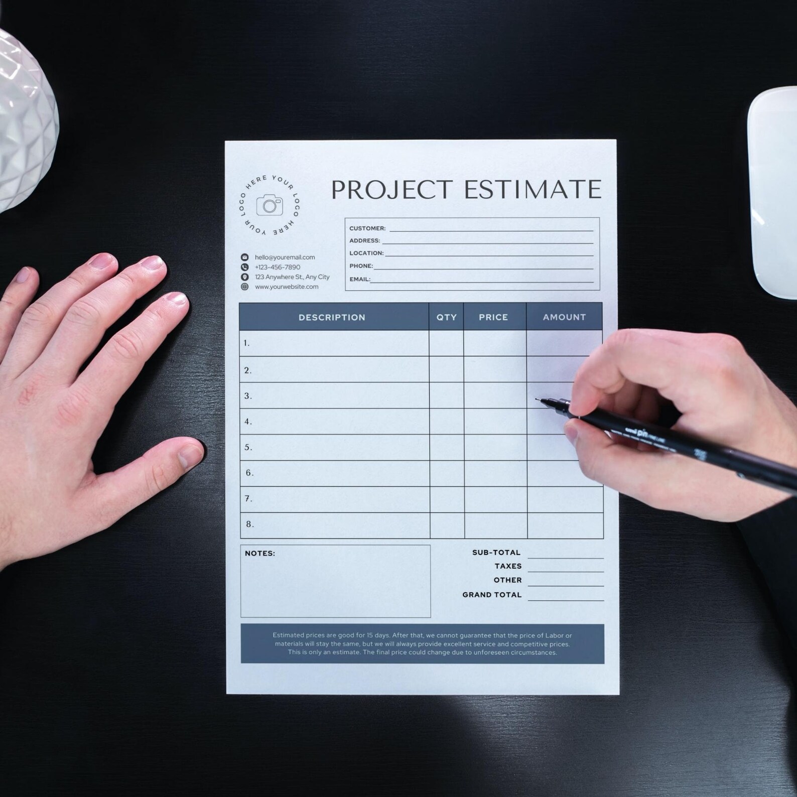 Printable Estimate Form | Business Job Estimate | Easy and Simple Work ...
