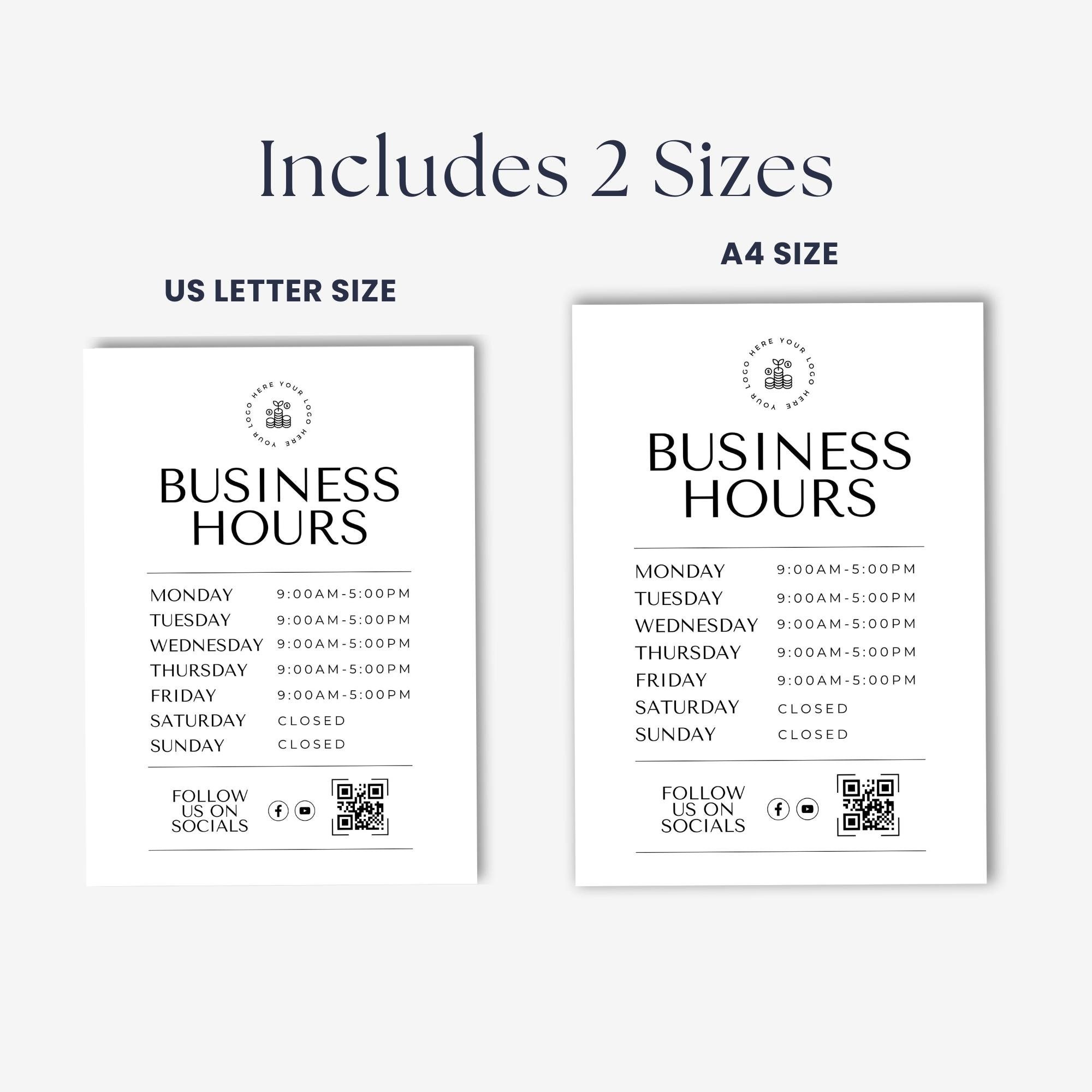 Opening Hours Sign Editable Printable Template | Store Times | Hours of ...
