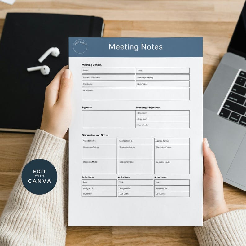 Meeting Notes Template, Editable Meeting Minutes, Printable Business ...