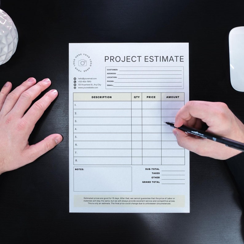 Printable Estimate Form | Business Job Estimate | Easy and Simple Work ...