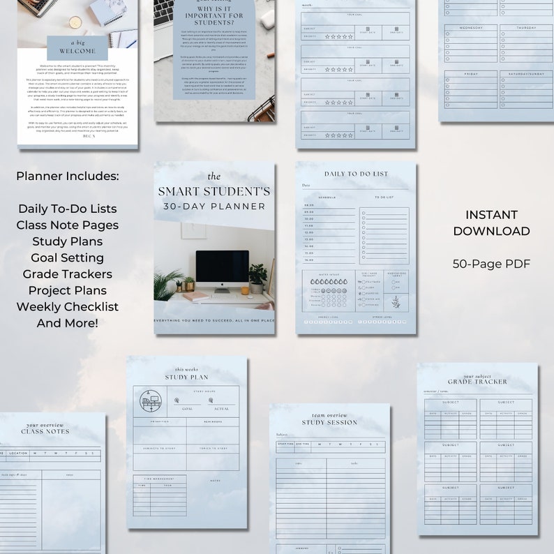 30-day Smart Student Planner INSTANT DOWNLOAD Academic Printable PDF ...
