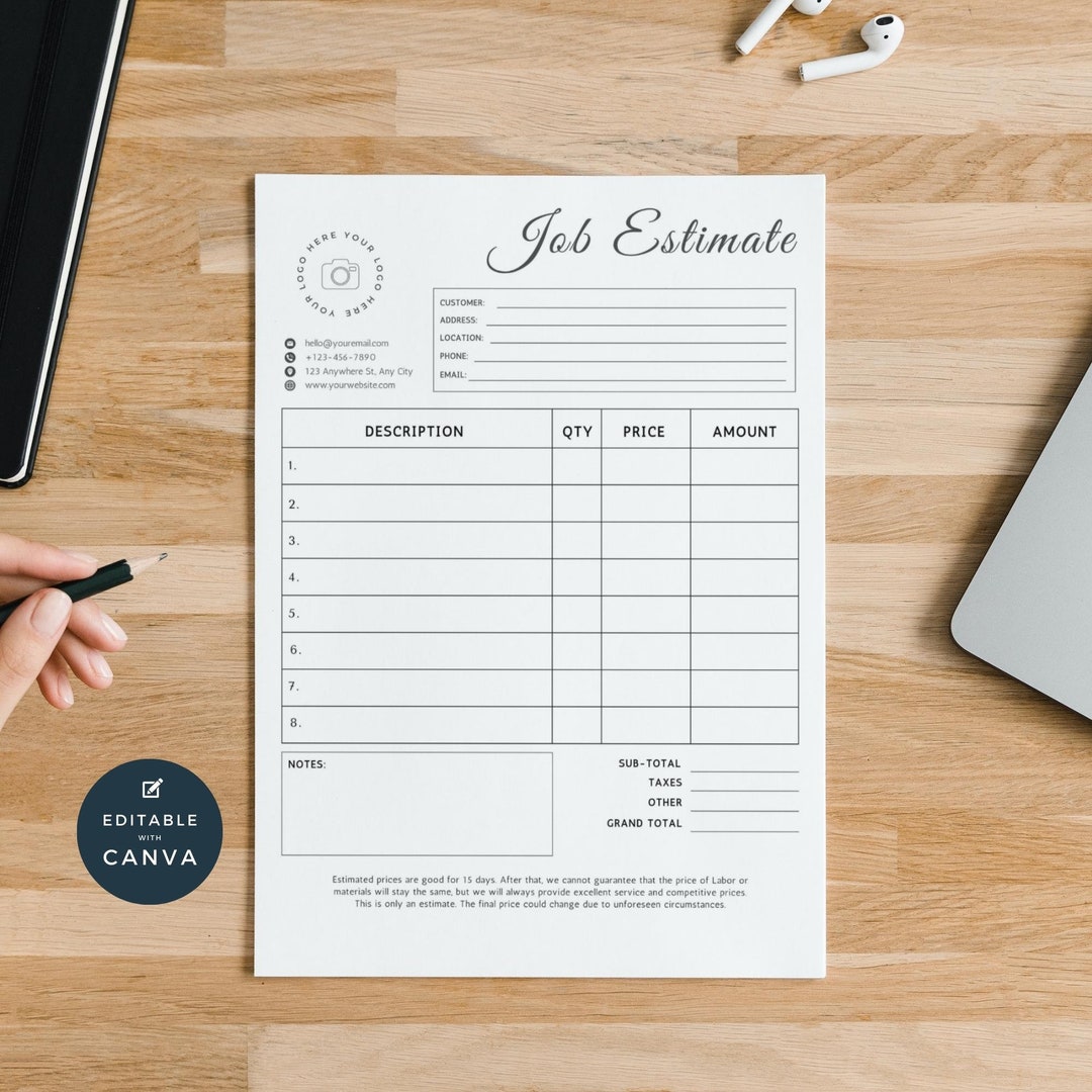 Minimal Job Estimate Template | Professional Simple Work Bid | Client ...