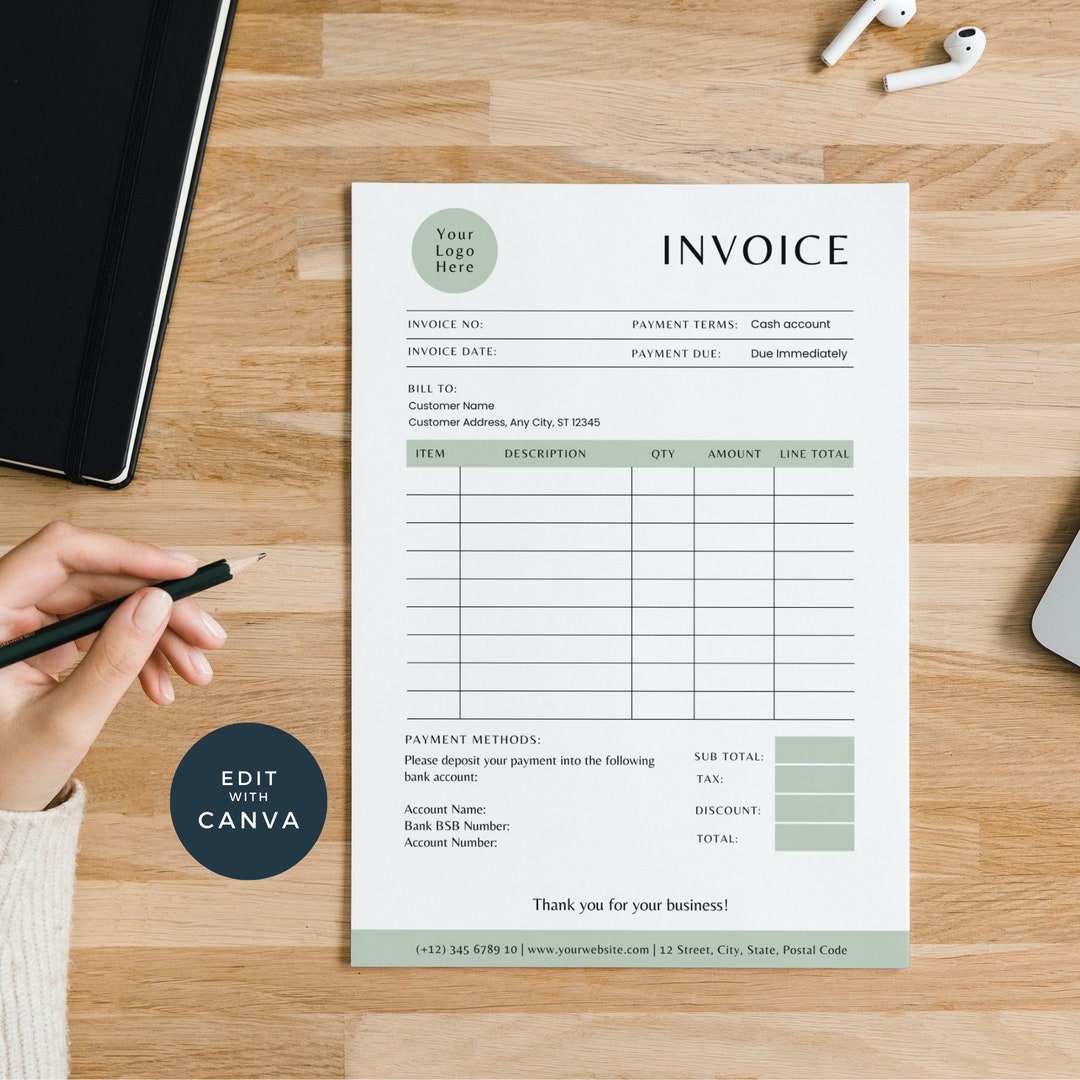 Invoice Template Editable, Small Business Custom Order Form Printable ...