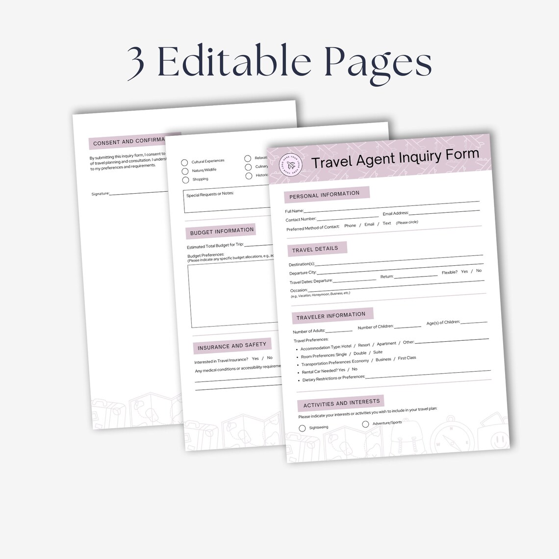 Travel Inquiry Template for Agents | Travel Inquiry Form | Travel Agent ...