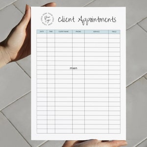 Salon Appointment Tracker | Client Service Record Sheet | Printable ...