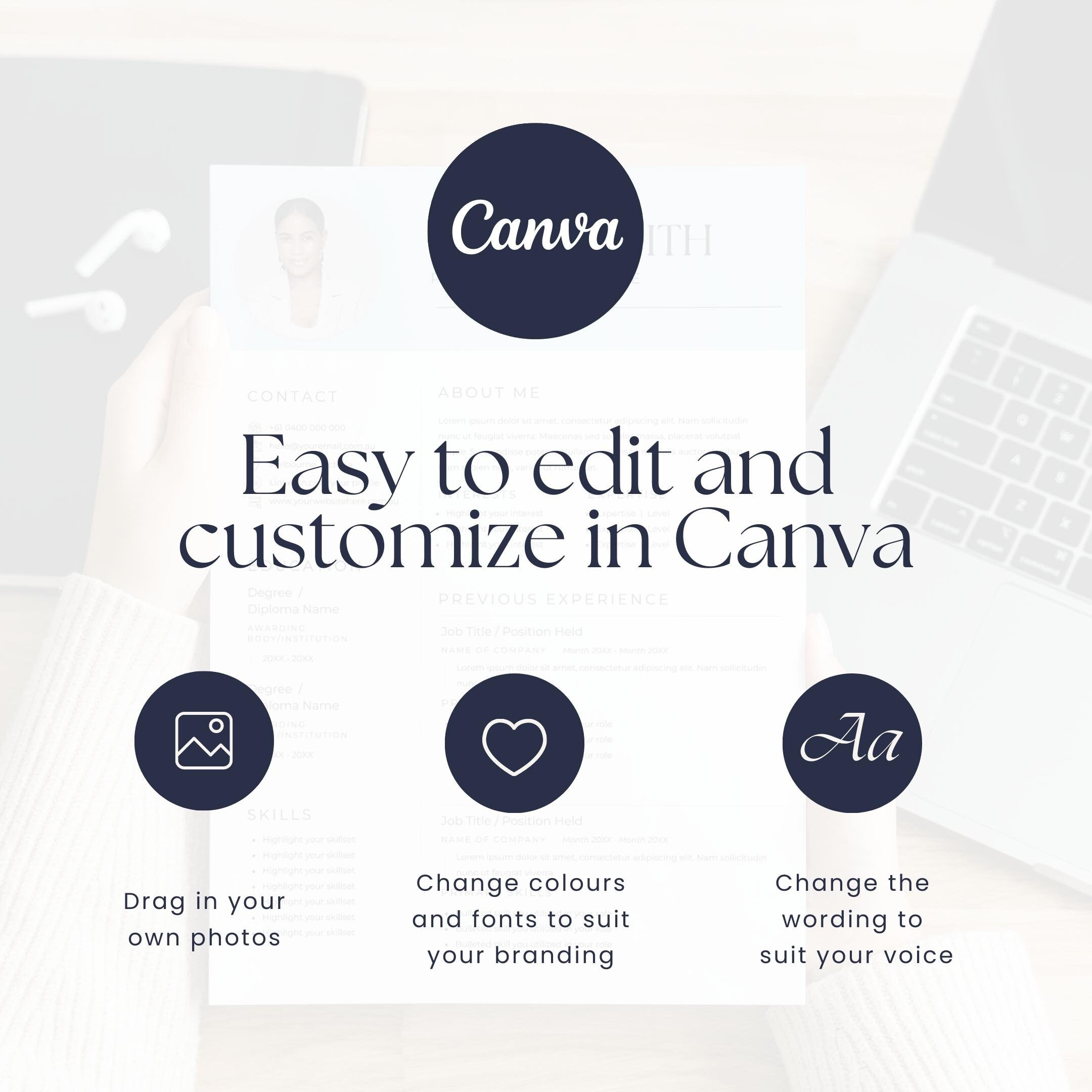 Minimal Resume Template Pack CV Templates Canva 2 Page - Etsy
