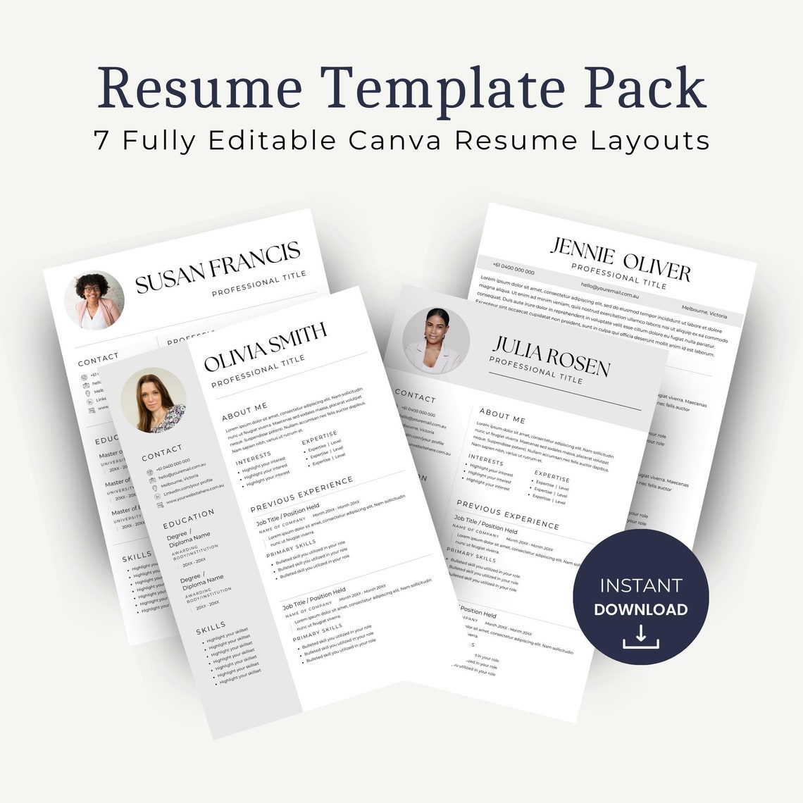 Modern Resume Template Pack, CV Templates Canva, 2 Page, Creative ...