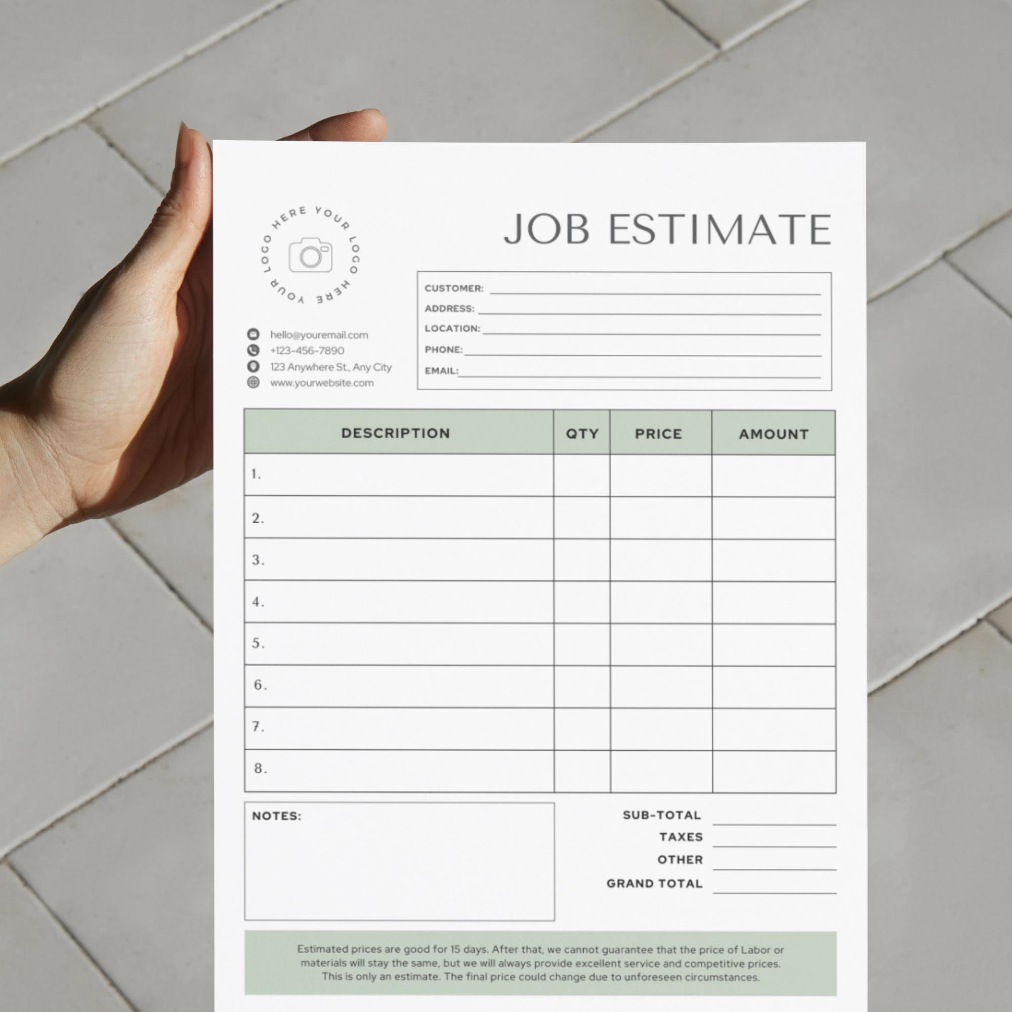 Minimal Job Estimate Template | Professional Simple Work Bid | Client ...