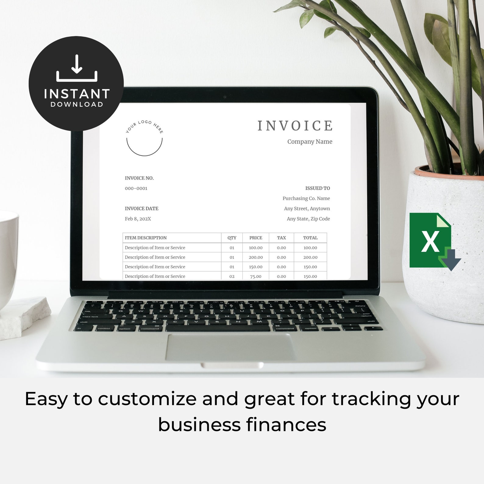 Small Business Finance Excel Template Simple Invoice Editable Sales ...
