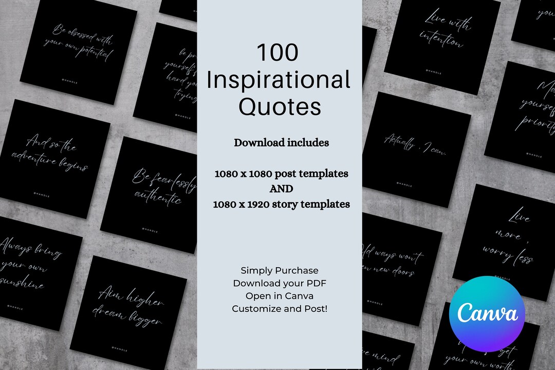 Instagram Inspirational Quotes Pack | INSTANT DOWNLOAD | 100 Editable ...