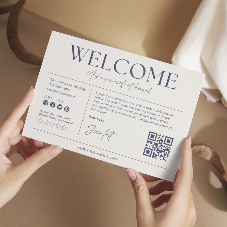 Airbnb Welcome Card Canva, VRBO Host Hello, Editable Rental Template ...