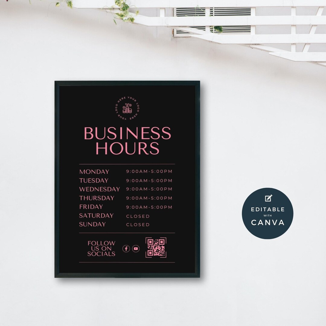 Opening Hours Sign Editable Printable Template | Store Times | Hours of ...