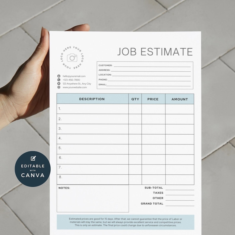 Minimal Job Estimate Template | Professional Simple Work Bid | Client ...