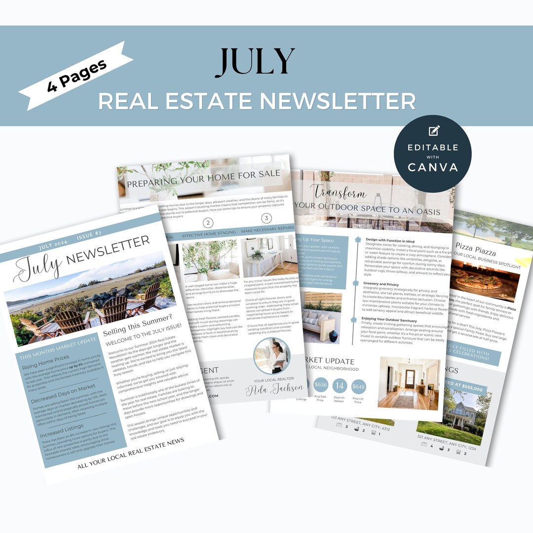 July Real Estate Newsletter Template: Realtor Marketing (canva Editable ...
