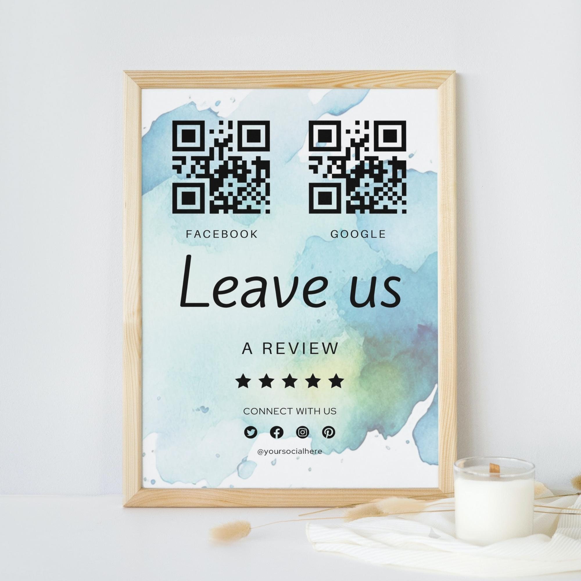 Ask for Review QR Code Sign Template, Google Sign, Facebook, Review Us ...