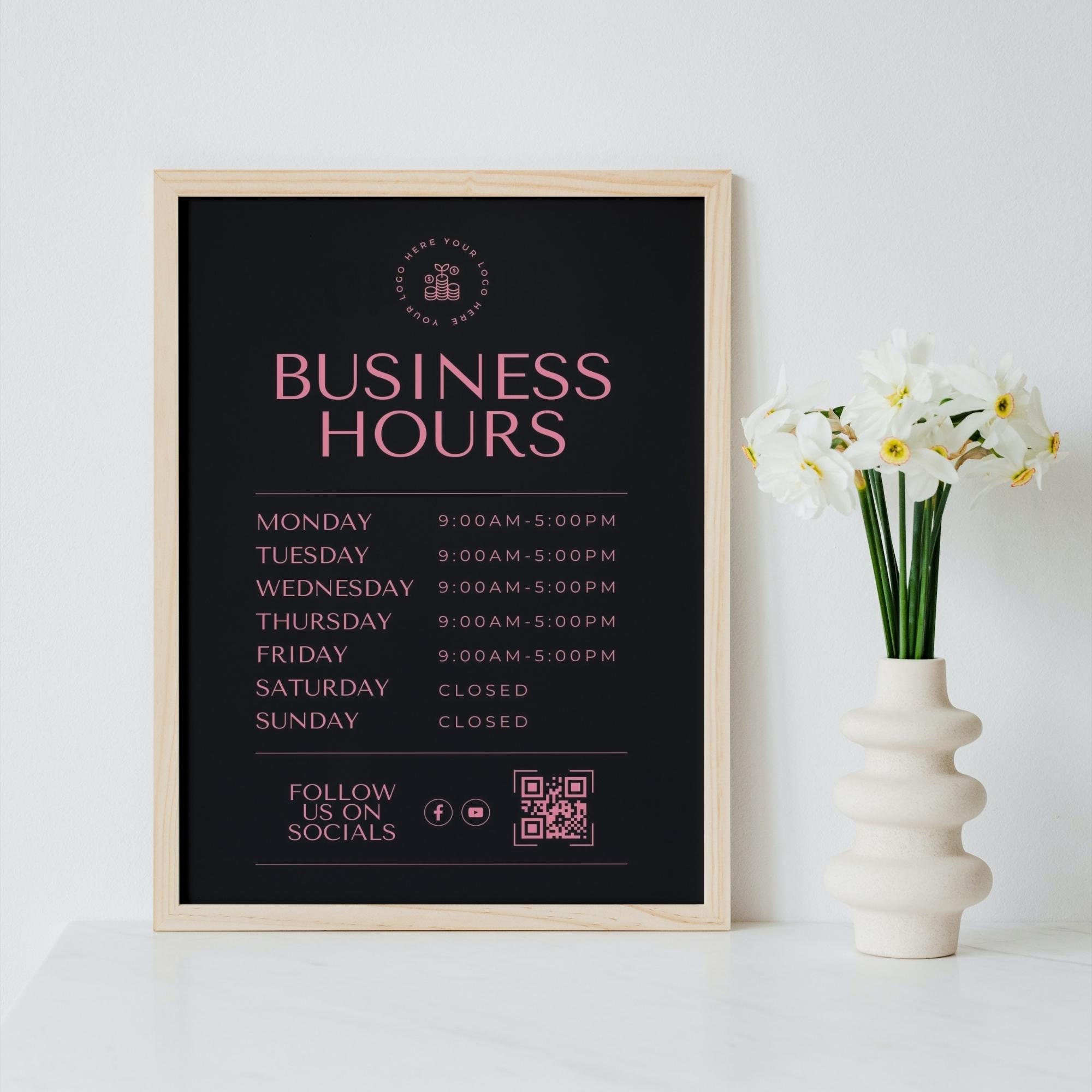 Opening Hours Sign Editable Printable Template | Store Times | Hours of ...