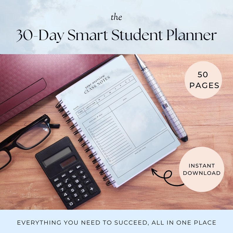 30-day Smart Student Planner INSTANT DOWNLOAD Academic Printable PDF ...