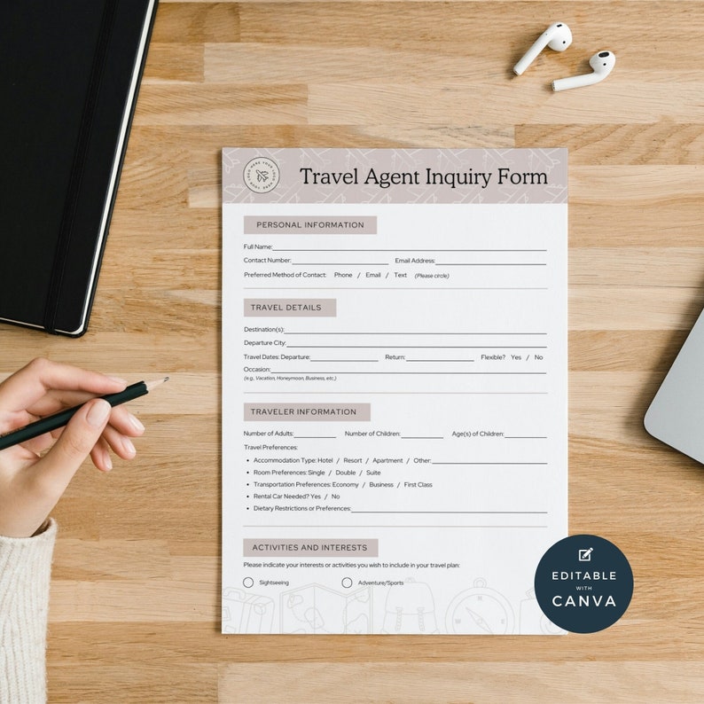 Travel Agent Client Intake Form, Travel Agency Forms, Client Travel ...