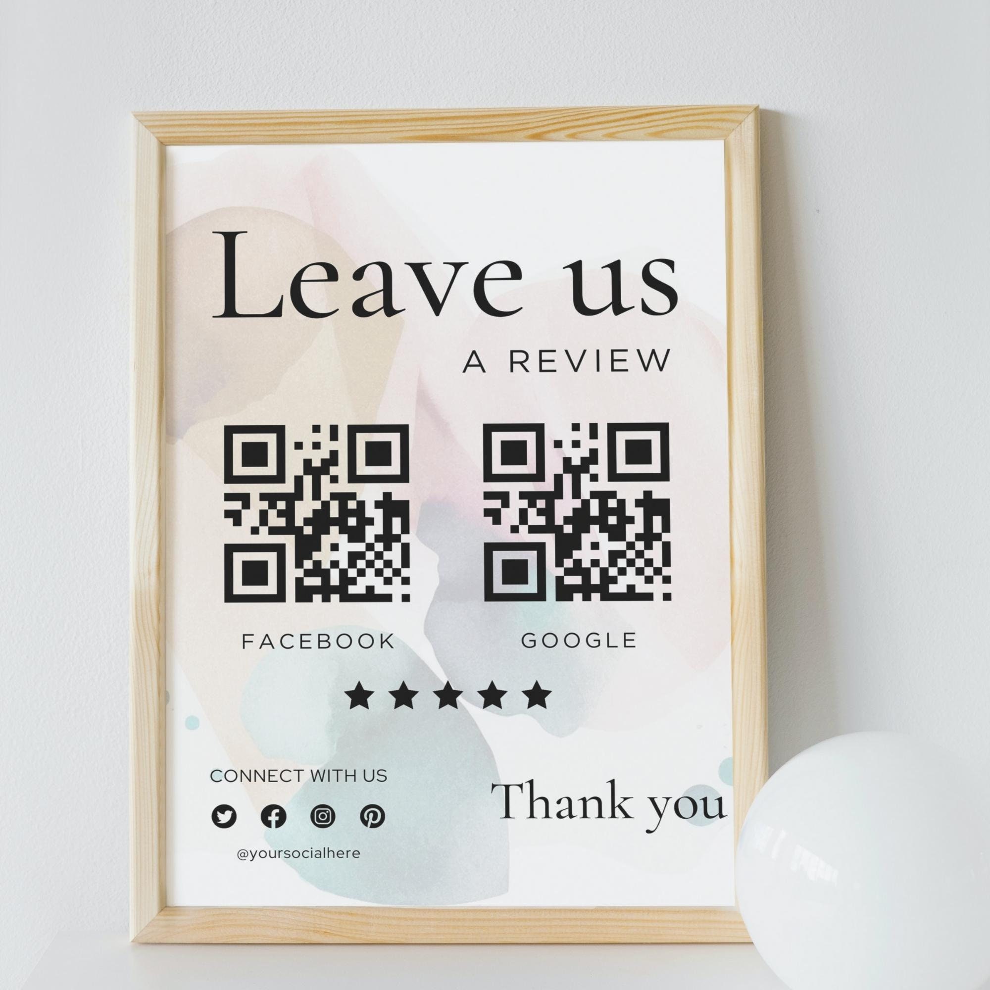 Ask for Review QR Code Sign Template, Google Sign, Facebook, Review Us ...