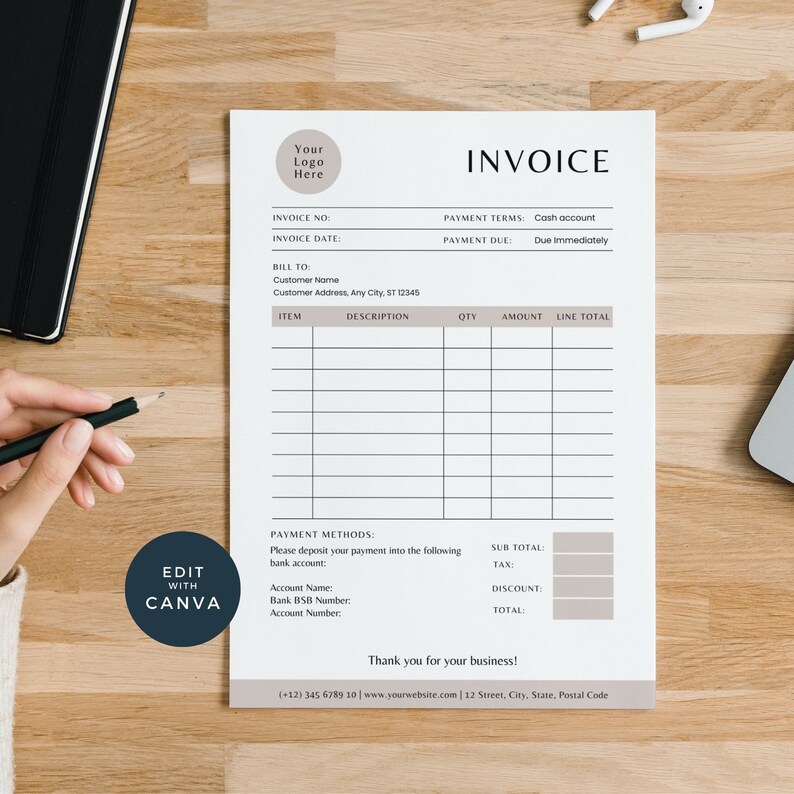 Invoice Template Editable, Small Business Custom Order Form Printable ...