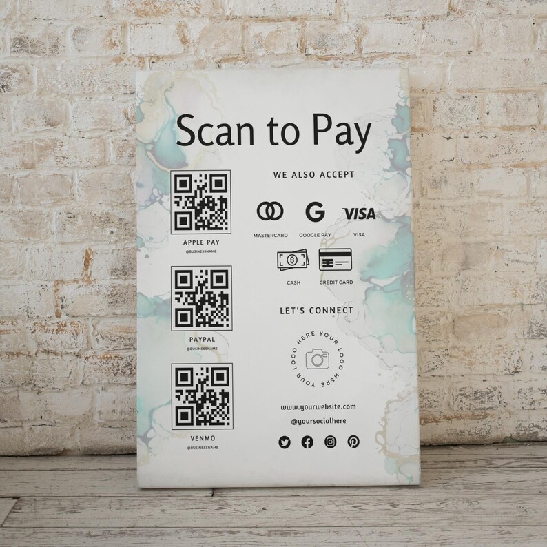 Scan to Pay Template Canva Editable QR Code Table Sign - Etsy