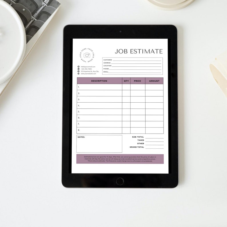 Job Estimate Template, Professional Simple Work Bid, Business Client ...