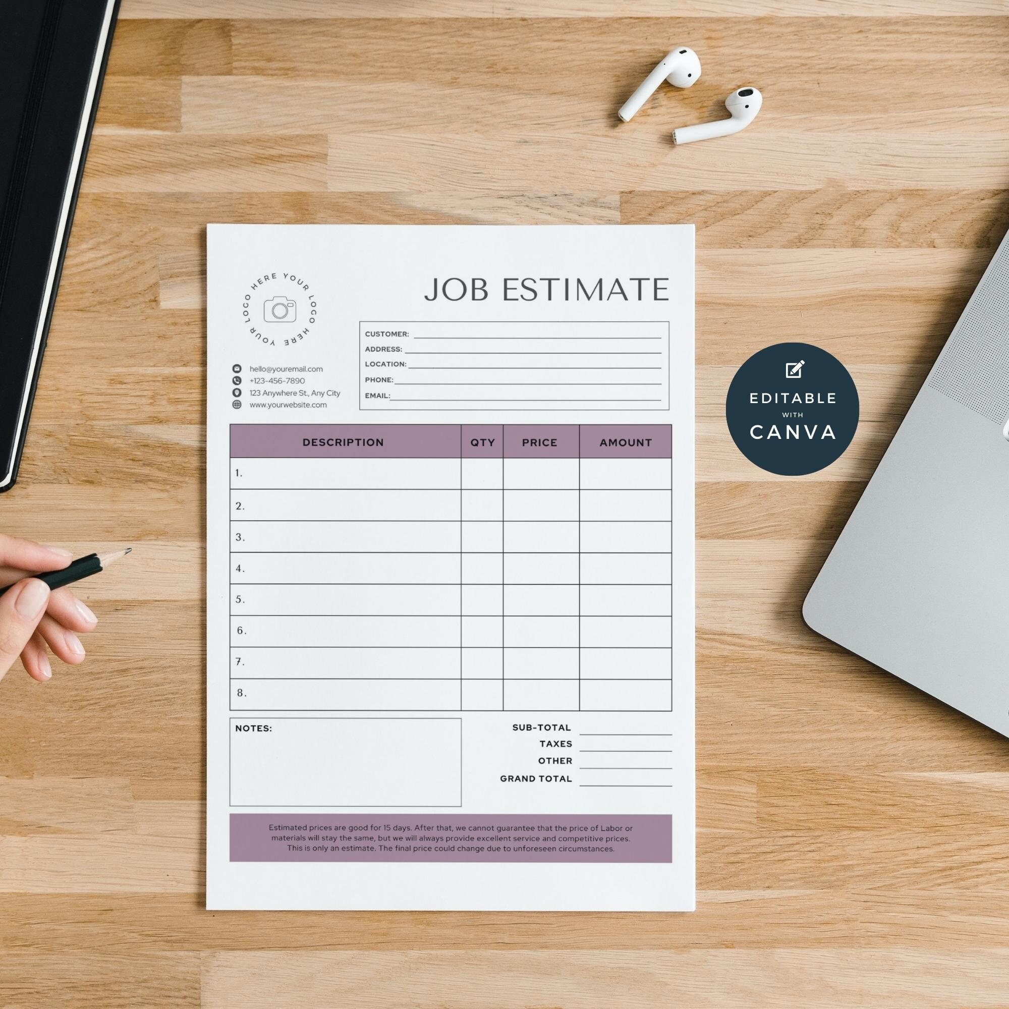 Job Estimate Template, Professional Simple Work Bid, Business Client ...