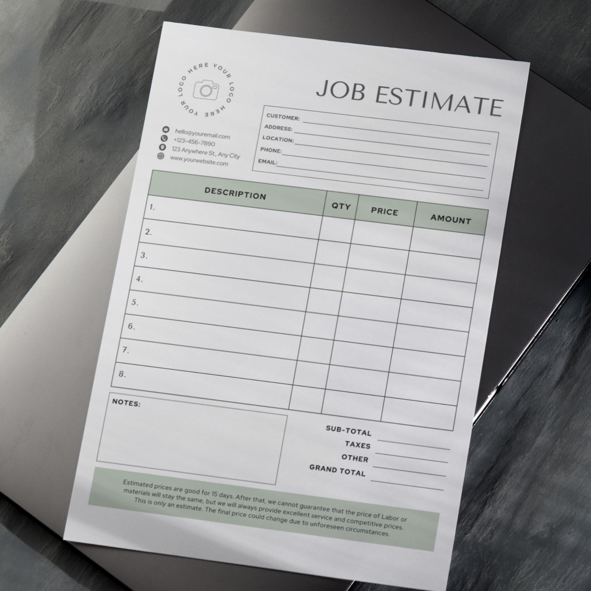 Minimal Job Estimate Template | Professional Simple Work Bid | Client ...