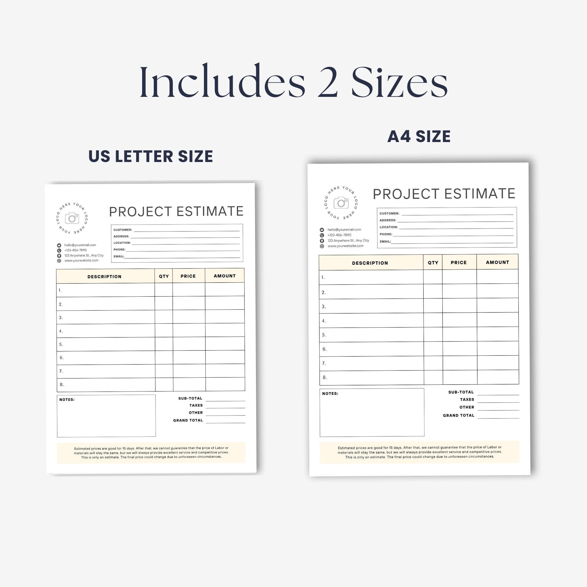 Printable Estimate Form | Business Job Estimate | Easy and Simple Work ...