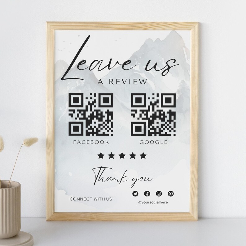 Ask for Review QR Code Sign Template, Google Sign, Facebook, Review Us ...