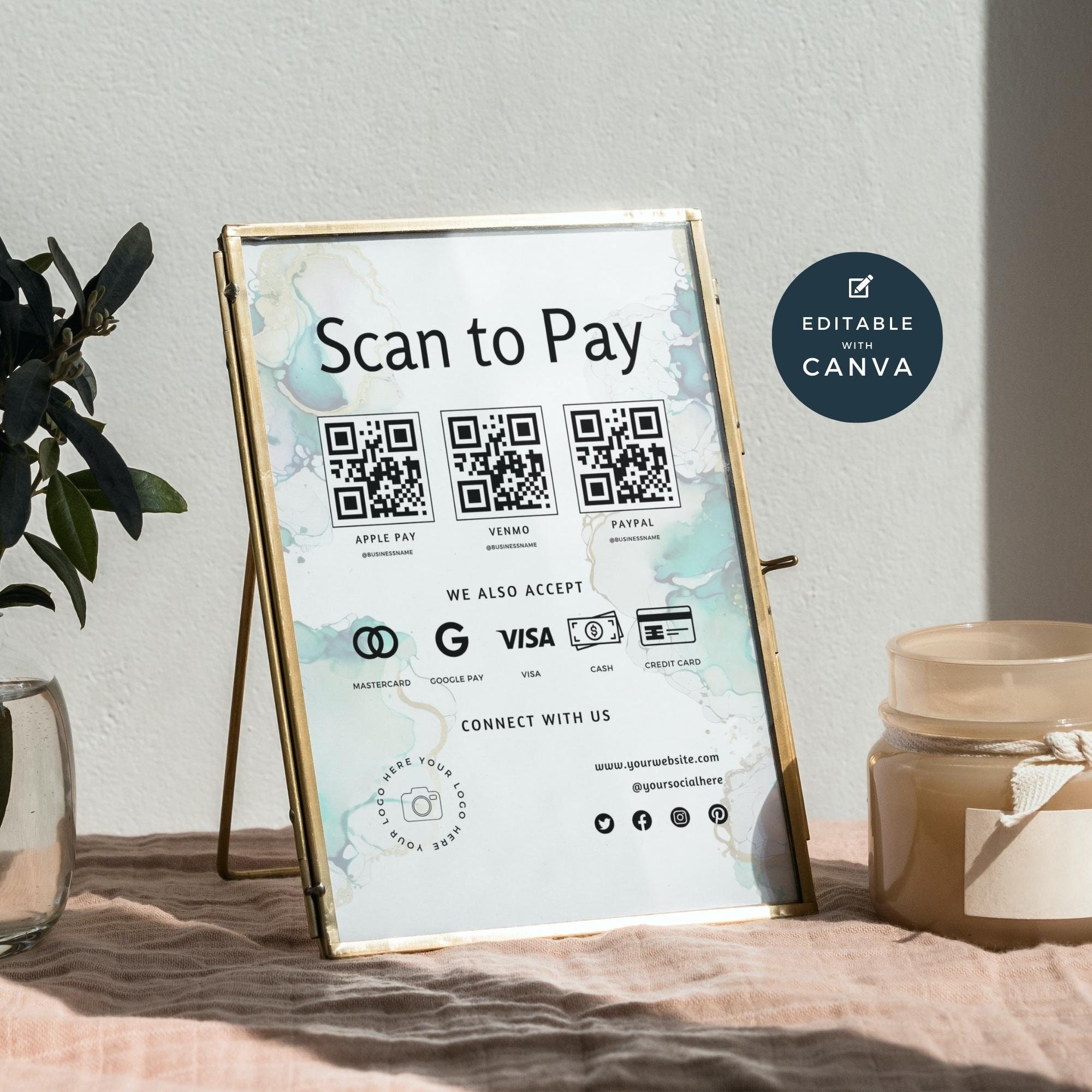 Scan to Pay Template Canva Editable QR Code Table Sign Printable Small ...