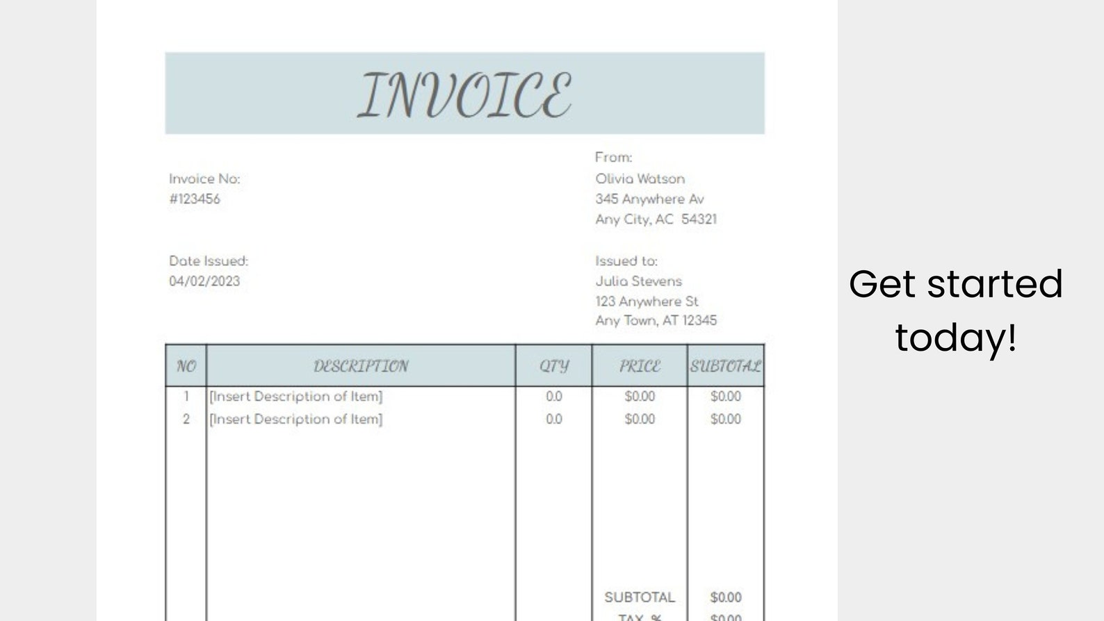 Simple Invoice Template Google | Editable Sales Document | Receipt ...