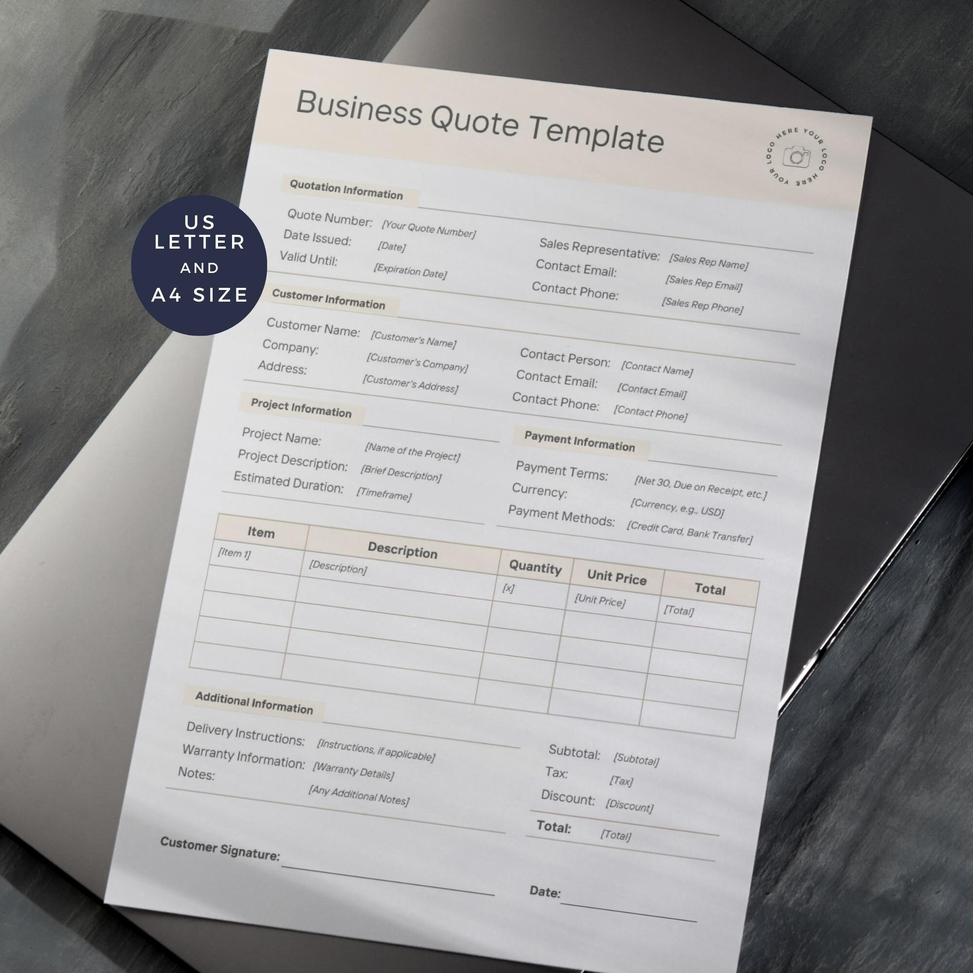 Business Quote Template | Estimate Work Form | Job Breakdown | Editable ...