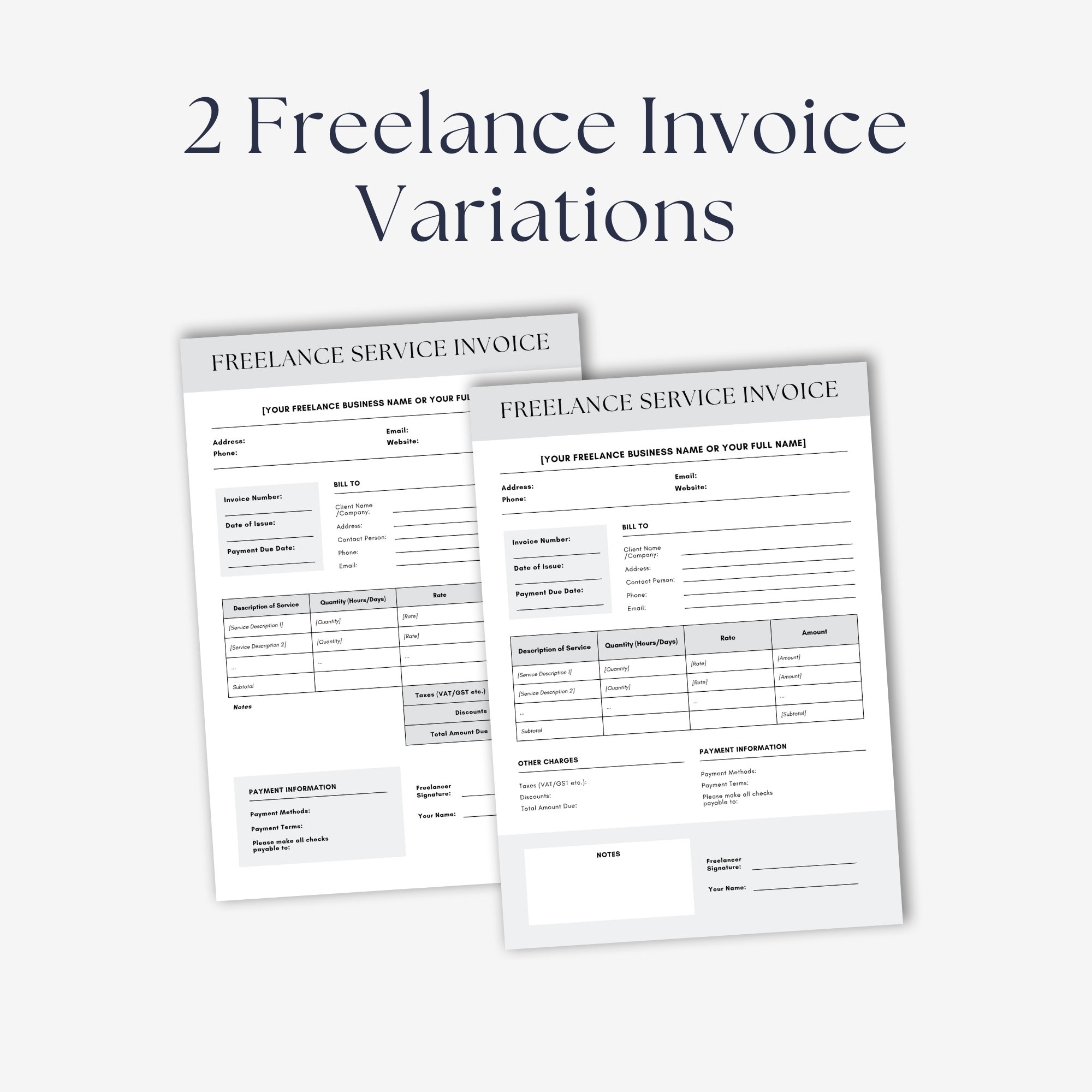 Editable Invoice Template, Professional Freelance Service Contract ...