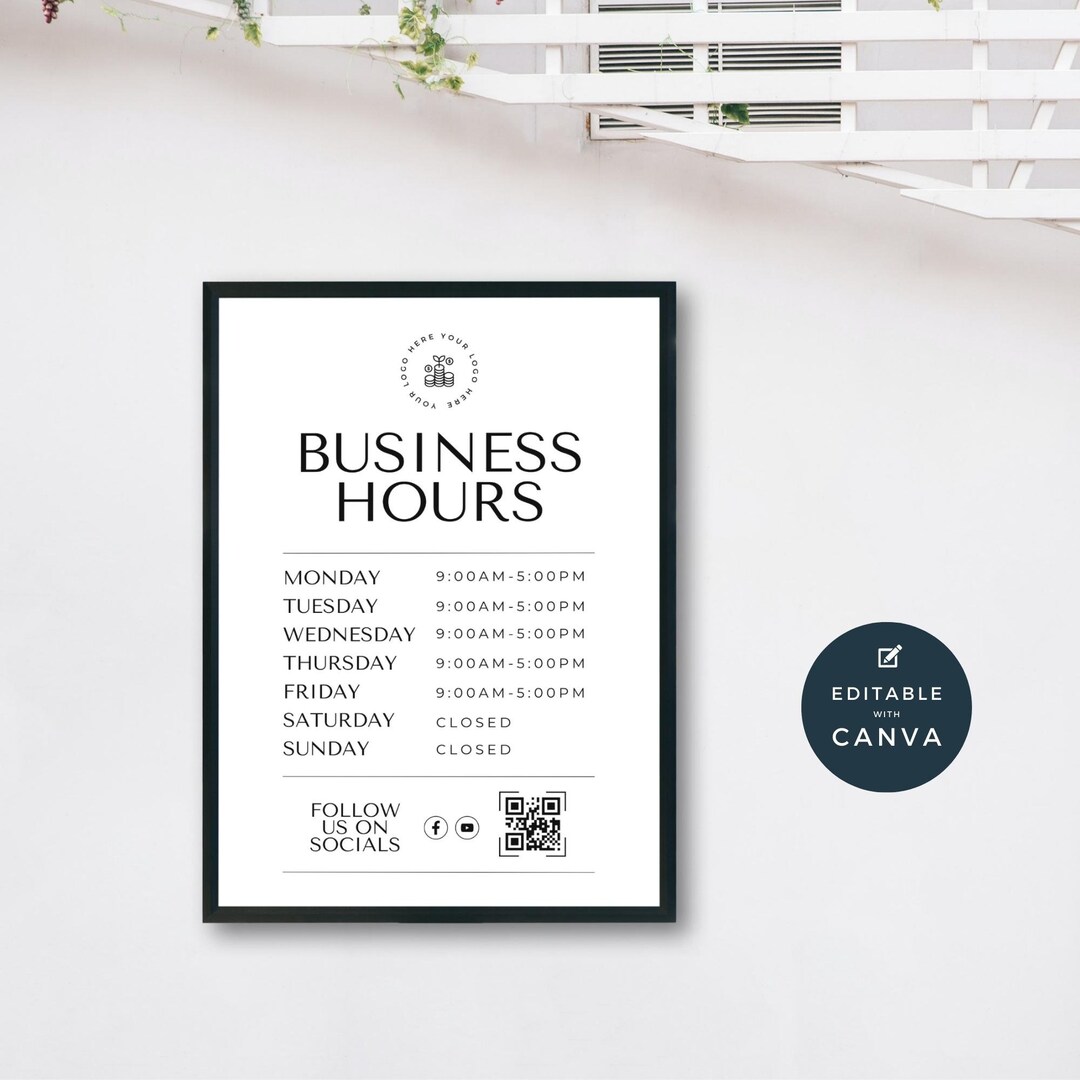 Opening Hours Sign Editable Printable Template | Store Times | Hours of ...