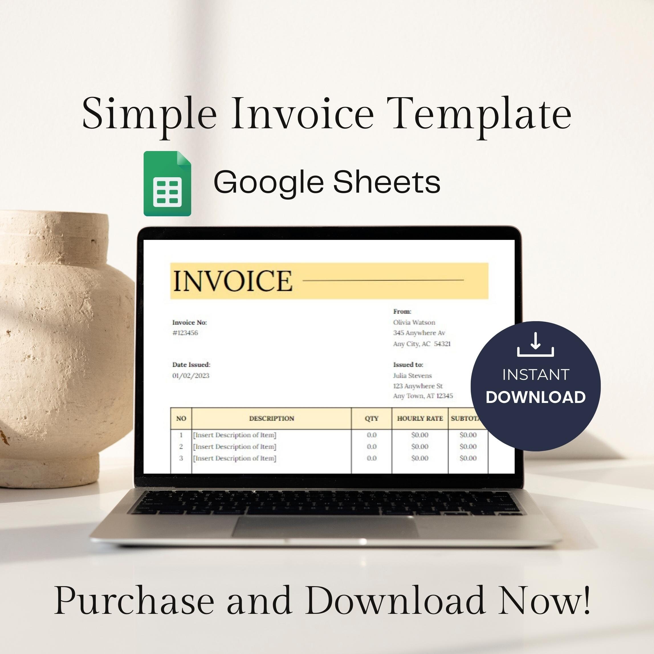 Simple Invoice Template Sheets | Editable Sales Document | Receipt ...