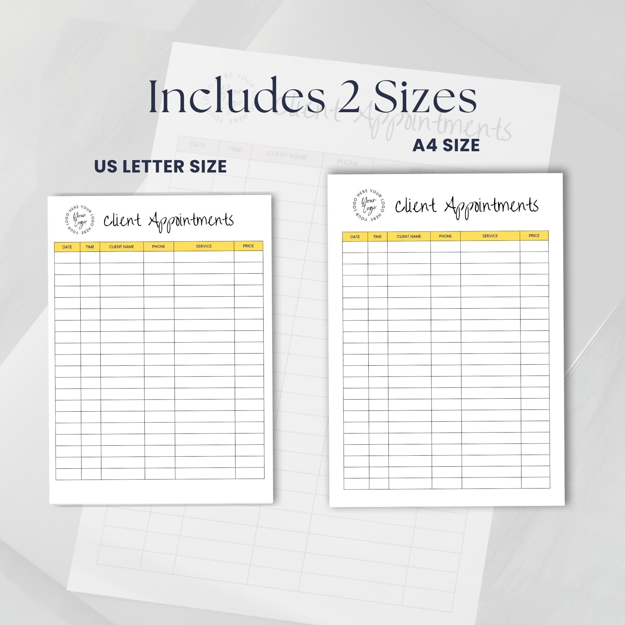 Salon Appointment Tracker | Client Service Record Sheet | Printable ...