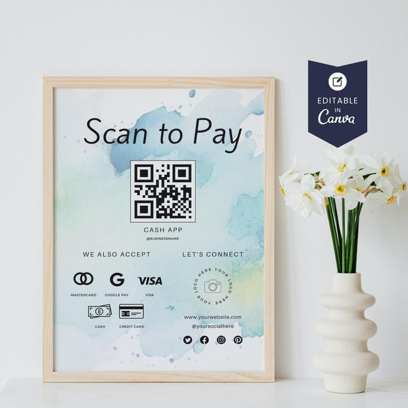 Scan to Pay Template Canva Editable QR Code Table Sign - Etsy